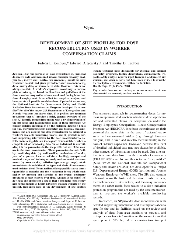 (PDF) Development of Site Profiles for Dose Reconstruction Used in ...