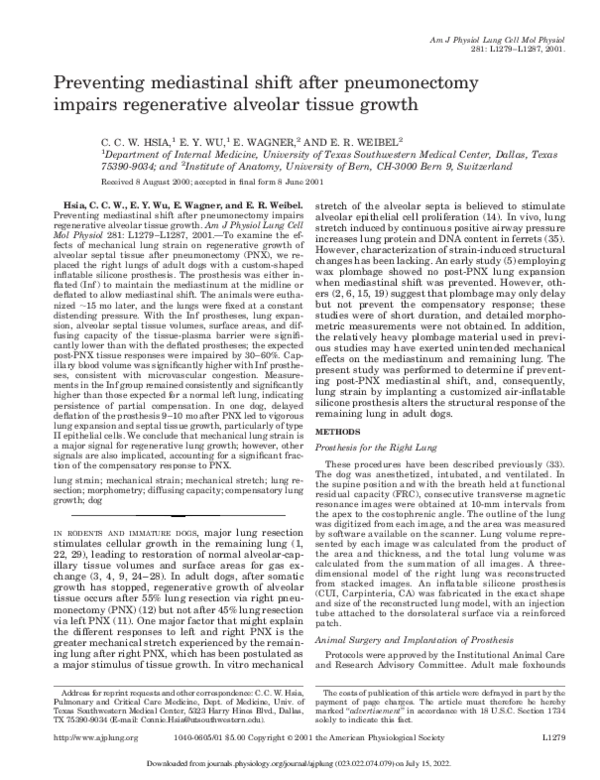 (PDF) Preventing mediastinal shift after pneumonectomy impairs ...