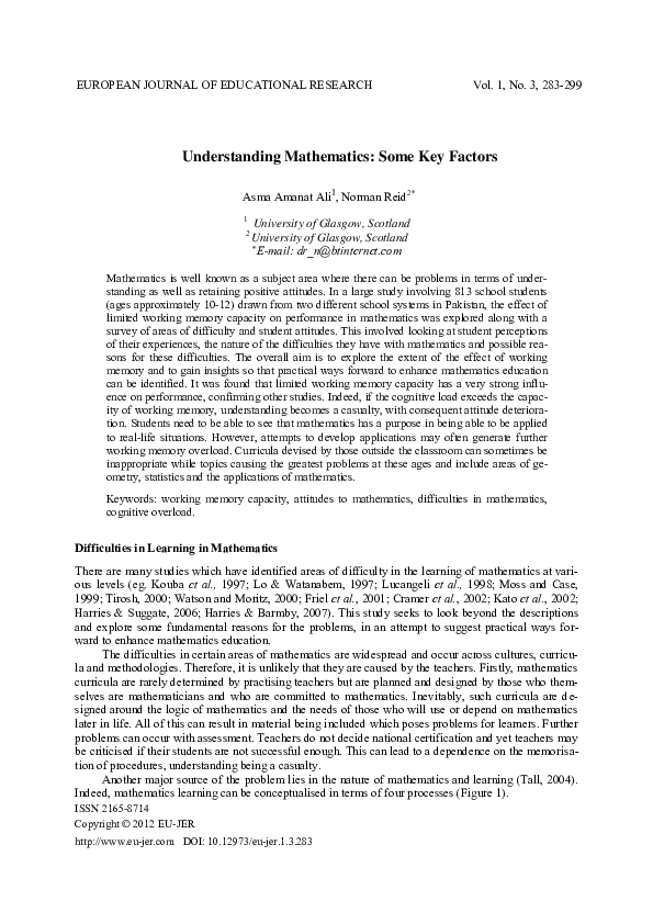 (PDF) Understanding mathematics: Some key factors