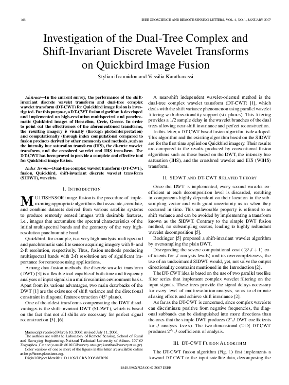 Pdf Investigation Of The Dual Tree Complex And Shift Invariant Discrete Wavelet Transforms On