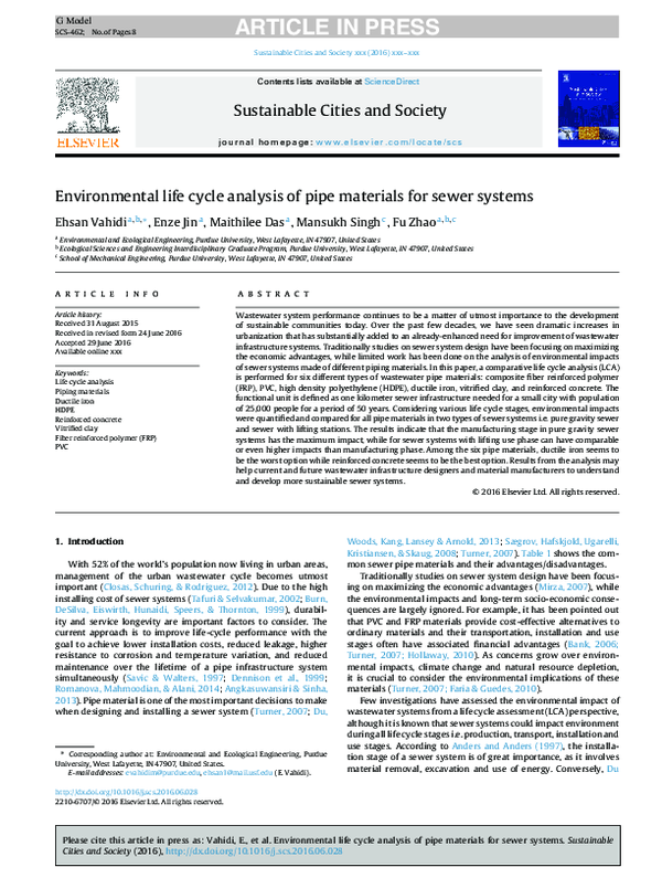 (PDF) Environmental life cycle analysis of pipe materials for sewer systems