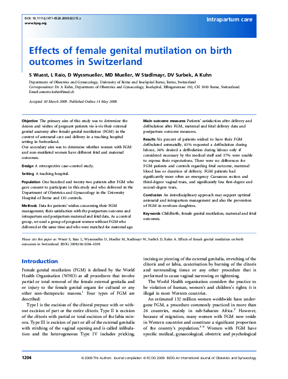 (PDF) Effects of female genital mutilation on birth outcomes in Switzerland
