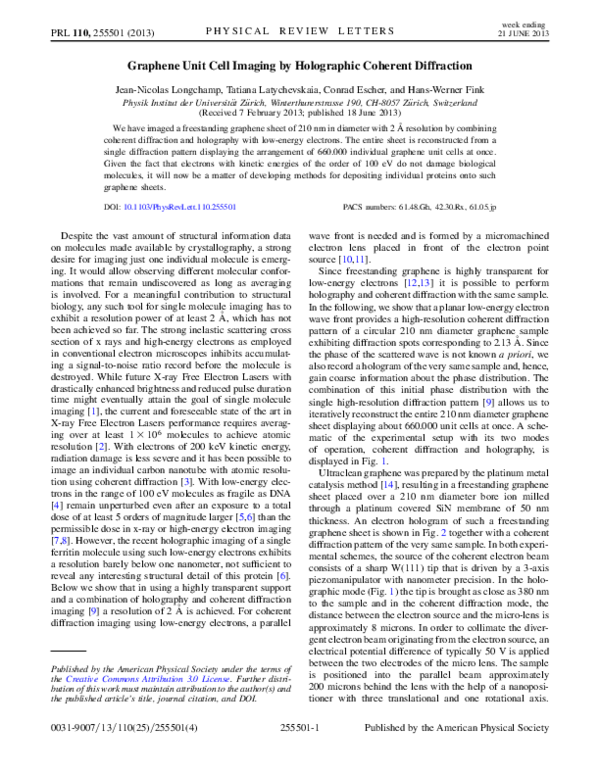 (PDF) Graphene Unit Cell Imaging by Holographic Coherent Diffraction