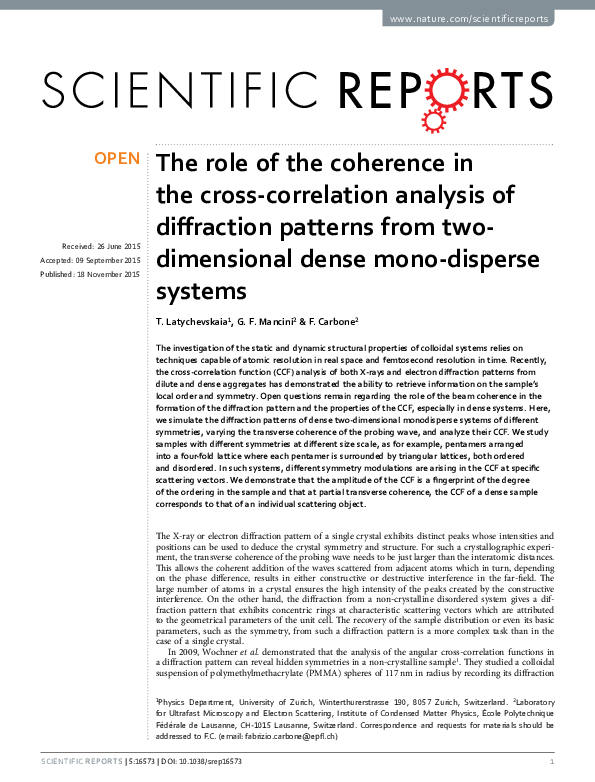(PDF) The role of the coherence in the cross-correlation analysis of diffraction patterns from ...