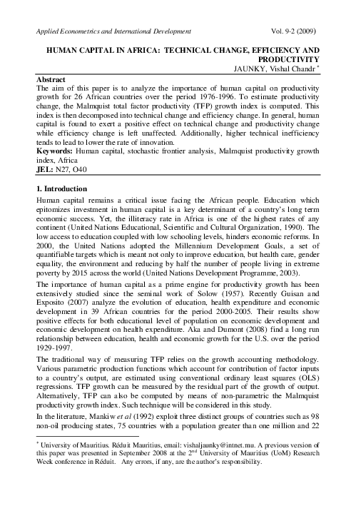 (PDF) Human Capital in Africa: Technical Change, Efficiency and ...