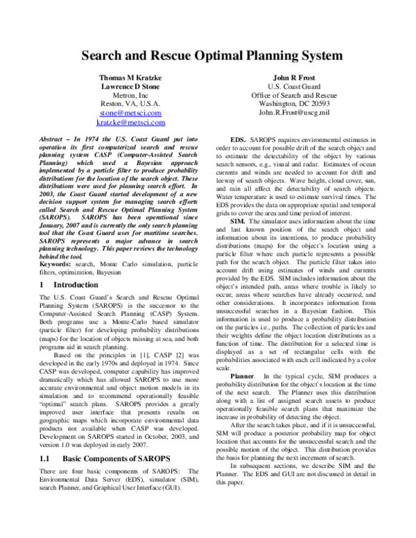 (PDF) Search and Rescue Optimal Planning System