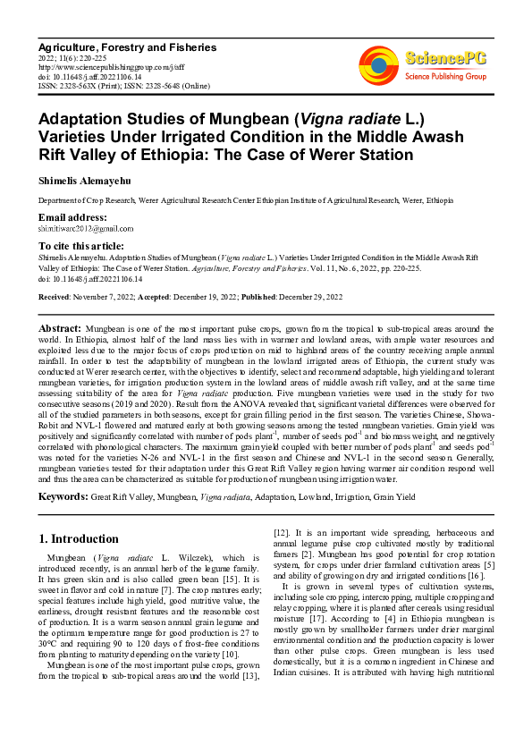 (PDF) Adaptation Studies of Mungbean (Vigna radiate L.) Varieties Under ...
