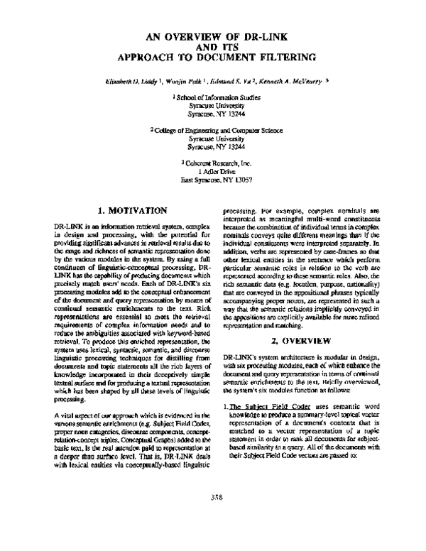 (PDF) An overview of DR-LINK and its approach to document filtering ...