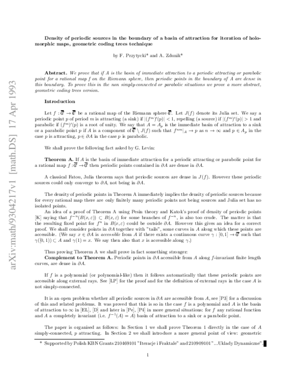 (PDF) Density of periodic sources in the boundary of a basin of attraction for iteration of ...