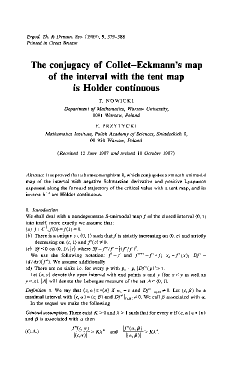 (PDF) The conjugacy of Collet–Eckmann's map of the interval with the ...