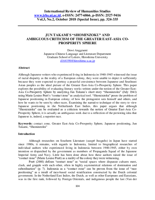 (PDF) Jun Takami`s “Shominzoku” and Ambiguous Criticism of the Greater ...