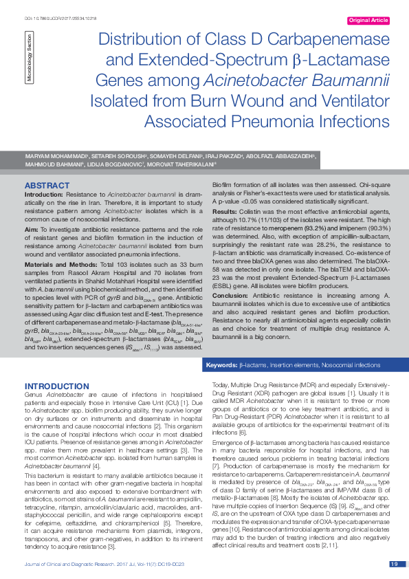 (PDF) Distribution of Class D Carbapenemase and Extended-Spectrum b ...