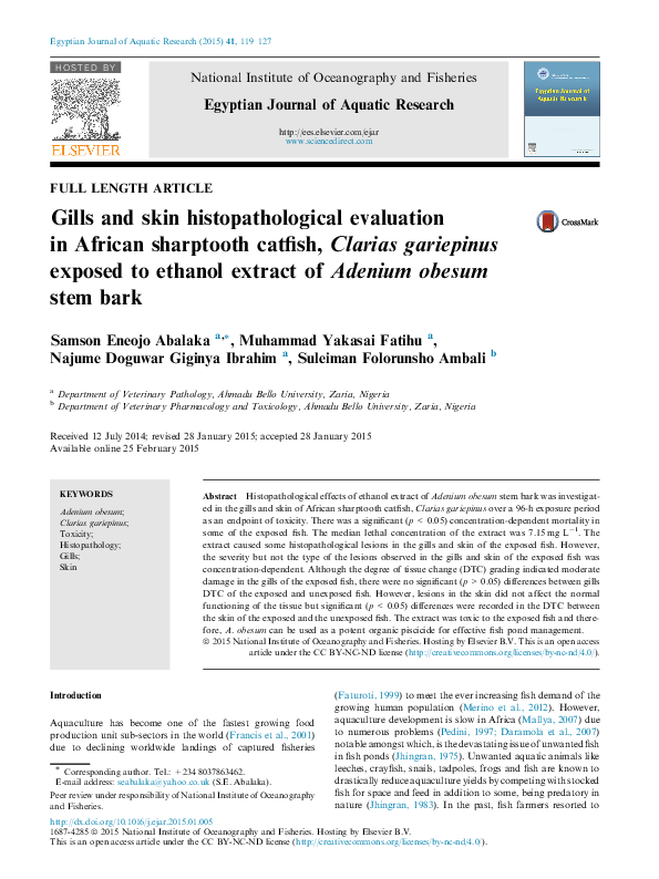 (PDF) Gills and skin histopathological evaluation in African sharptooth ...