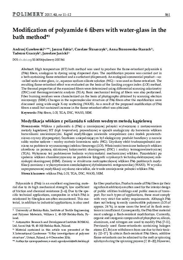 (PDF) Modification of polyamide 6 fibers with water-glass in the bath ...
