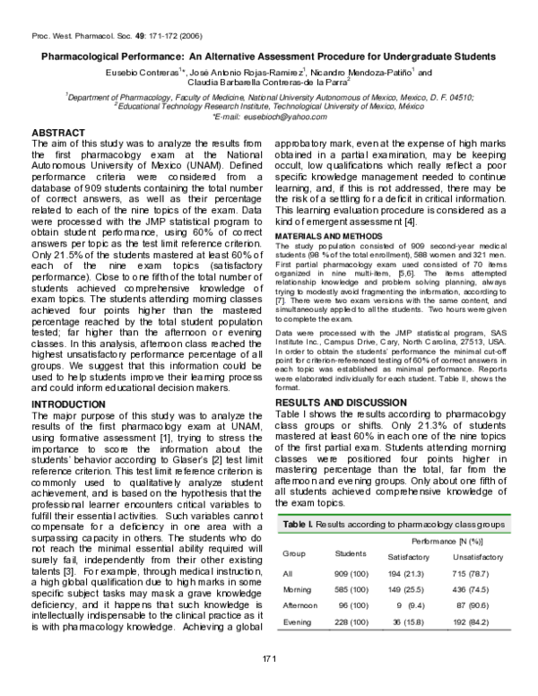 (PDF) Pharmacological Performance: An Alternative Assessment Procedure ...