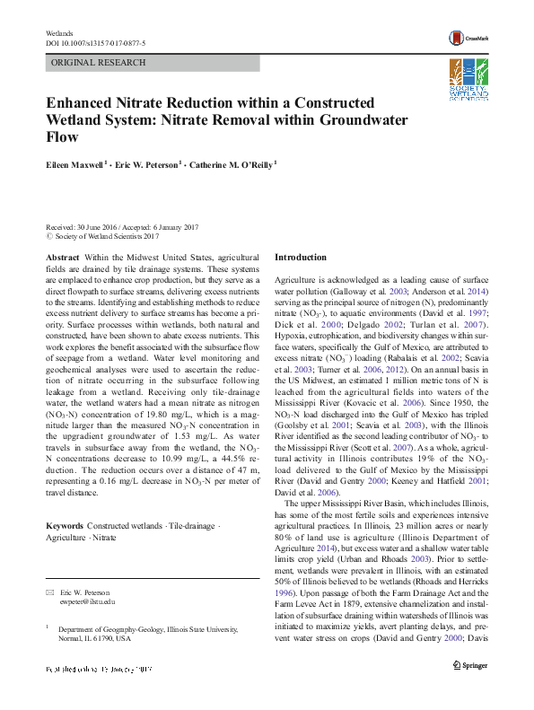 (PDF) Enhanced Nitrate Reduction within a Constructed Wetland System ...