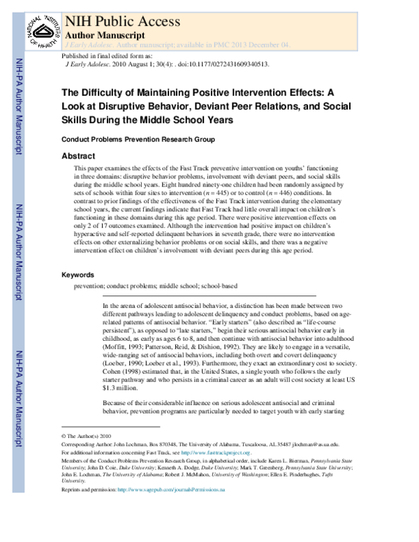 (PDF) The Difficulty of Maintaining Positive Intervention Effects: A Look at Disruptive Behavior ...