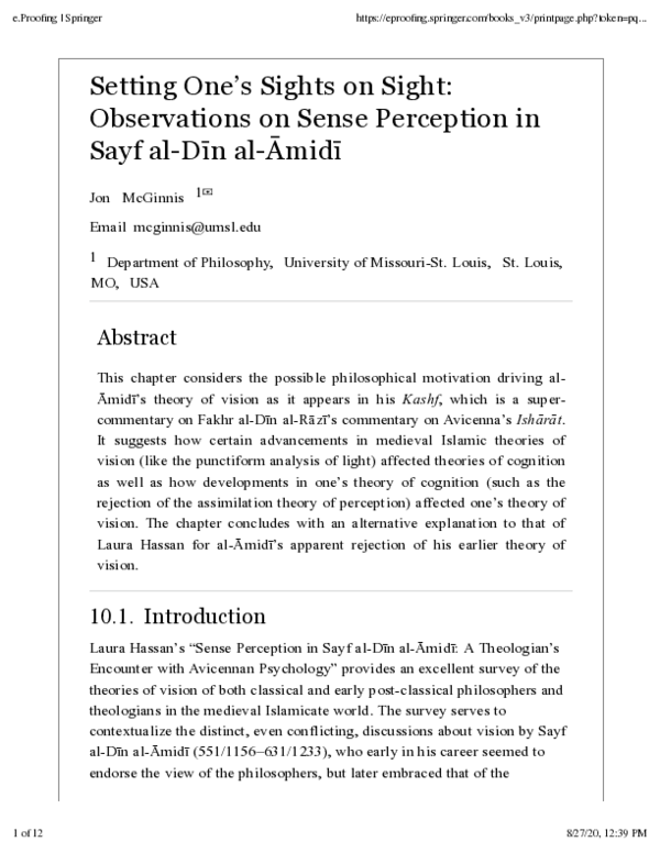 (PDF) Setting One’s Sights on Sight: Observations on Sense Perception ...