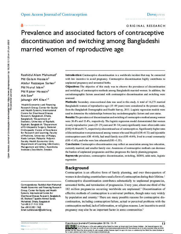 (PDF) Prevalence and associated factors of contraceptive ...