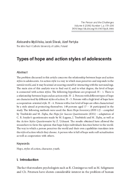 (PDF) Types of hope and action styles of adolescents