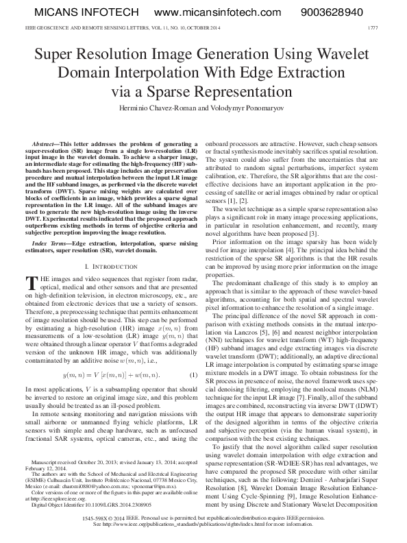 (PDF) Super Resolution Image Generation Using Wavelet Domain Interpolation With Edge Extraction ...