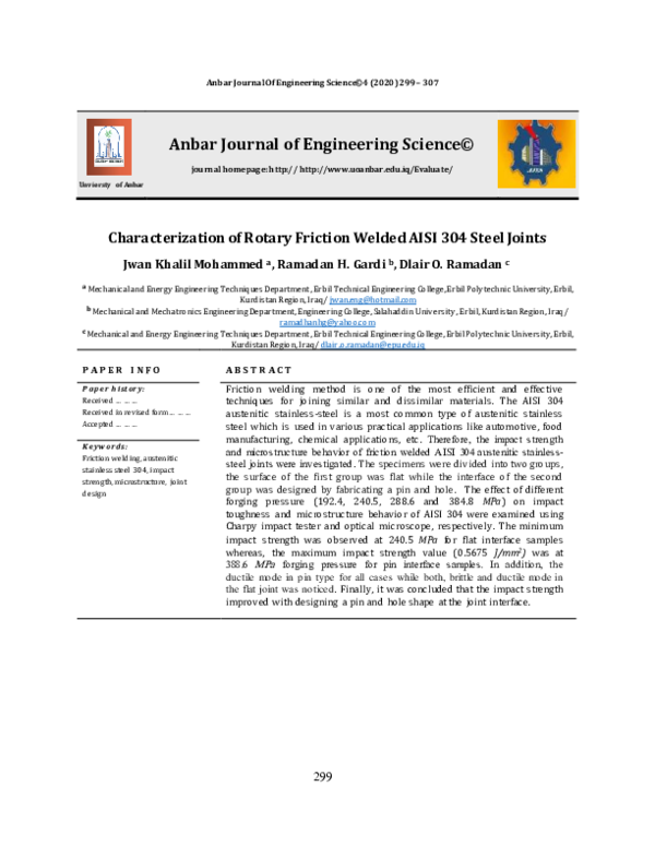 Pdf Characterization Of Rotary Friction Welded Aisi 304 Steel Joints