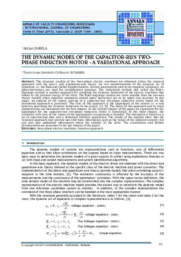 (PDF) The Dynamic Model of the Capacitor-Run Two- Phase Induction Motor ...