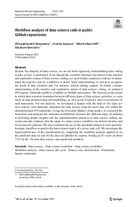 (PDF) Workflow analysis of data science code in public GitHub repositories