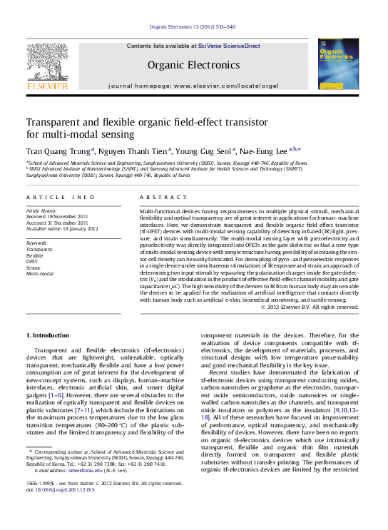 (PDF) Transparent and flexible organic field-effect transistor for multi-modal sensing