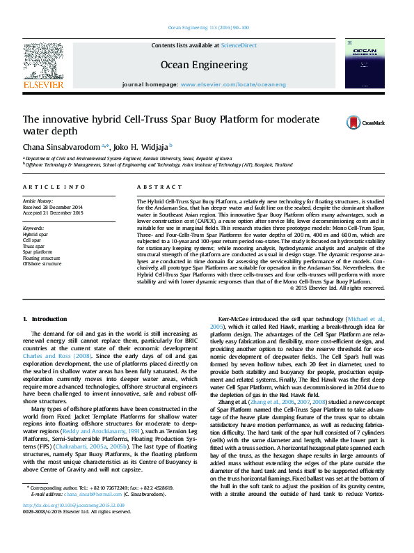 (PDF) The innovative hybrid Cell-Truss Spar Buoy Platform for moderate ...