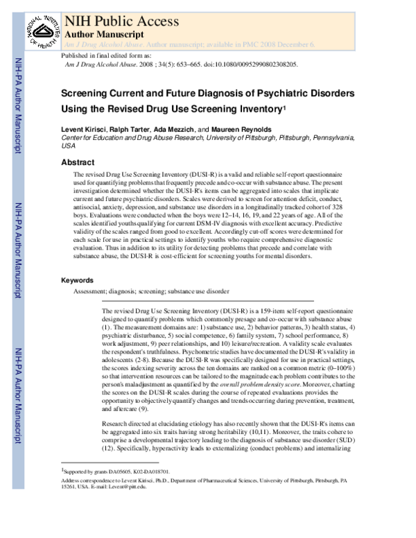 (PDF) Screening Current and Future Diagnosis of Psychiatric Disorders ...