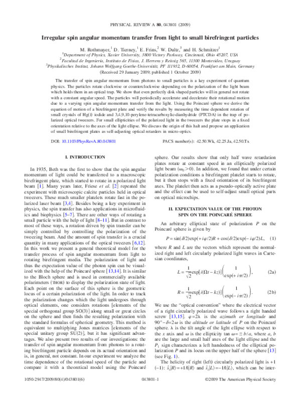 (PDF) Irregular spin angular momentum transfer from light to small ...