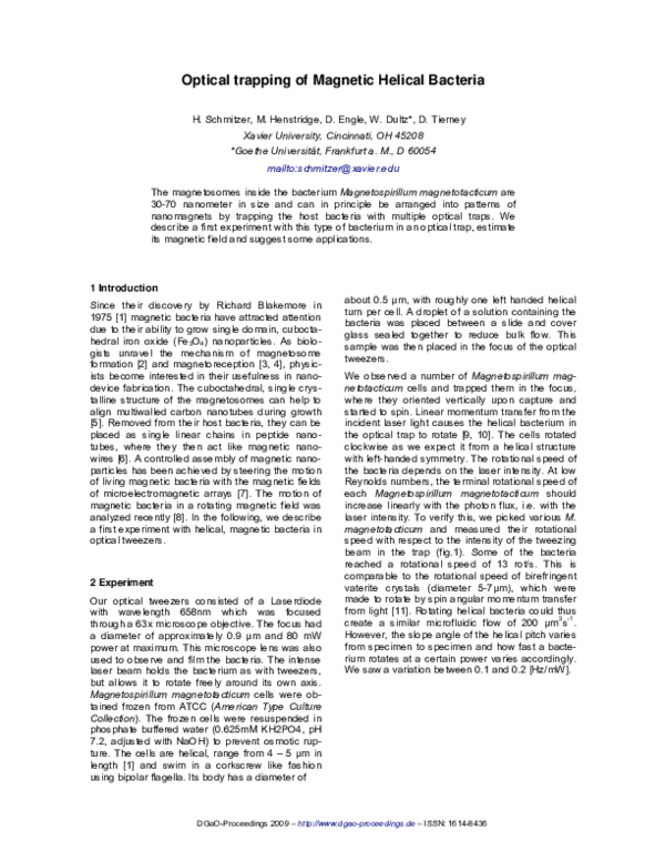 (PDF) Optical trapping of Magnetic Helical Bacteria