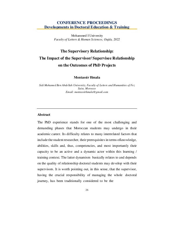 (PDF) The Supervisory Relationship: The Impact of the Supervisor ...