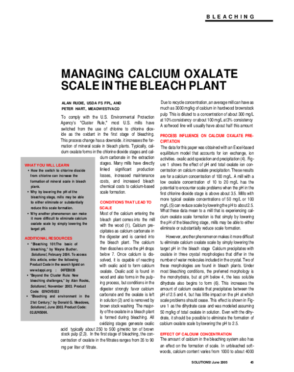 (PDF) Managing Calcium Oxalate Scale in the Bleach Plant