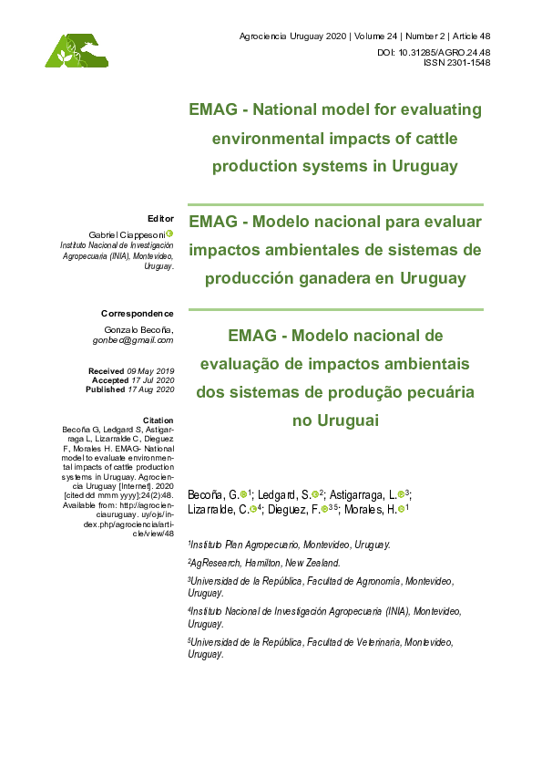 (PDF) EMAG - National model for evaluating environmental impacts of ...
