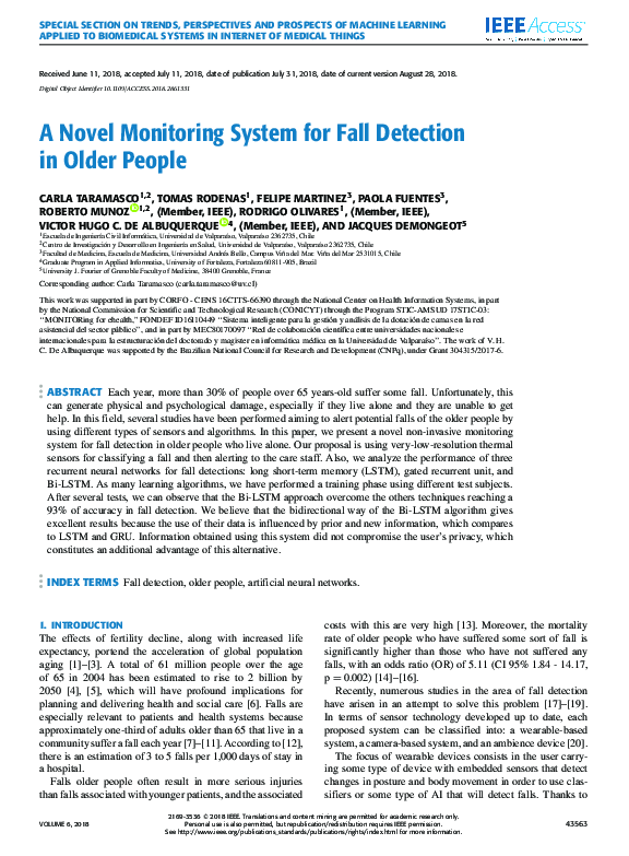(PDF) A Novel Monitoring System for Fall Detection in Older People