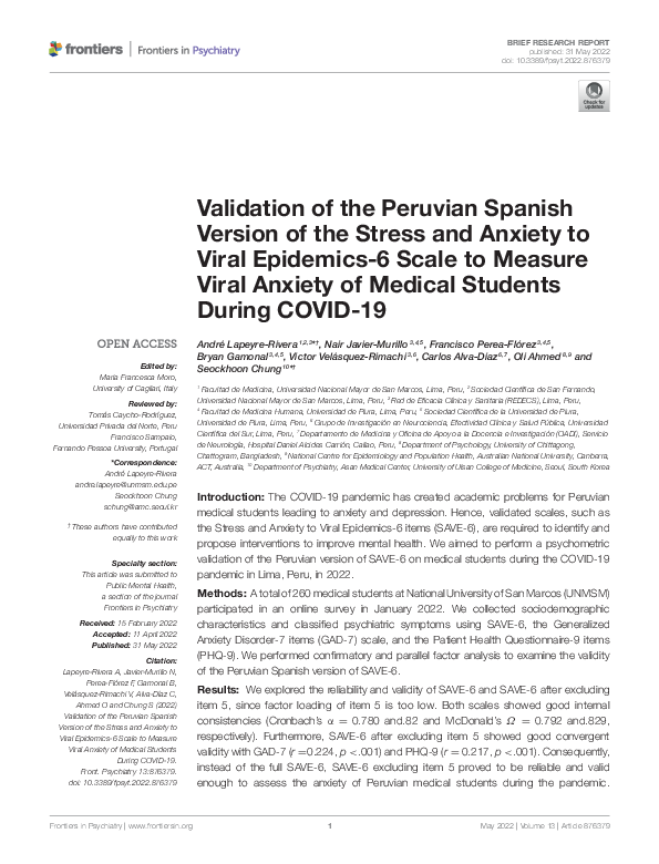(PDF) Validation of the Peruvian Spanish Version of the Stress and ...
