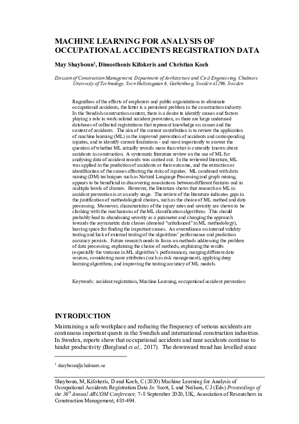 (PDF) Machine learning for analysis of occupational accidents ...