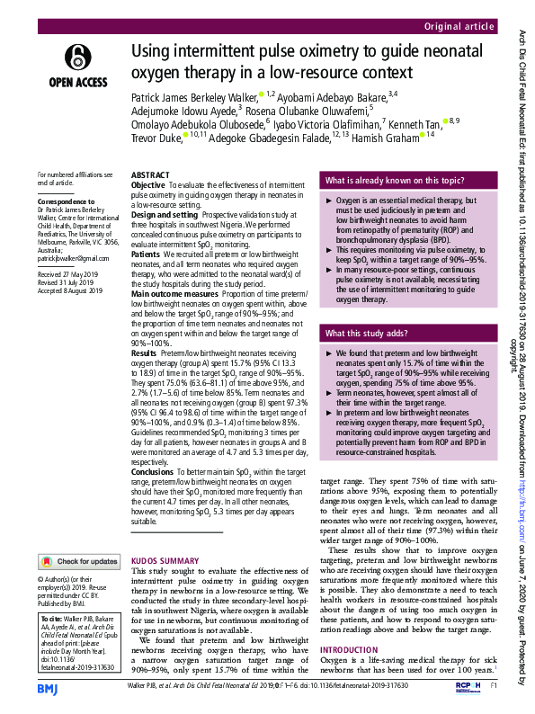 (PDF) Using intermittent pulse oximetry to guide neonatal oxygen ...