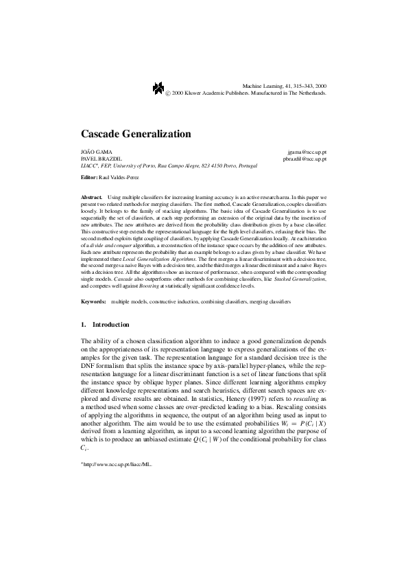 (PDF) Cascade Generalization for Effective Classifier Merging