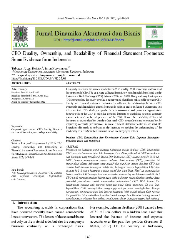 (PDF) CEO Duality, Ownership, and Readability of Financial Statement ...
