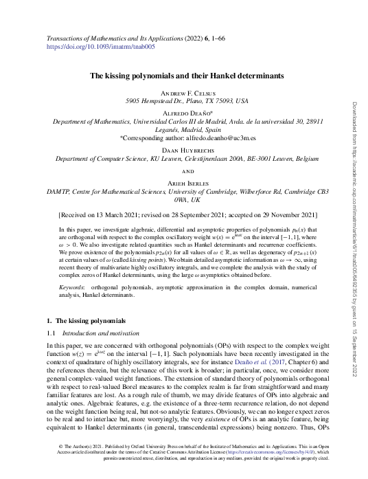 (PDF) The kissing polynomials and their Hankel determinants | Andrew ...