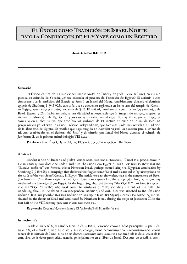 (PDF) RELaT nº 441- Ademar KAEFER, «El éxodo como tradición de Israel Norte, bajo la conducción ...