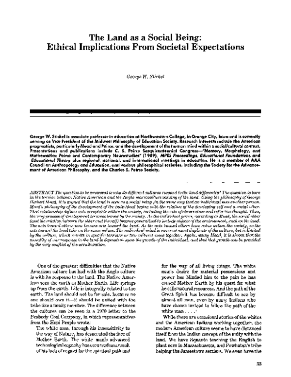 (PDF) The land as a social being: Ethical implications from societal ...