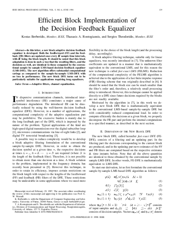 (PDF) Efficient block implementation of the decision feedback equalizer