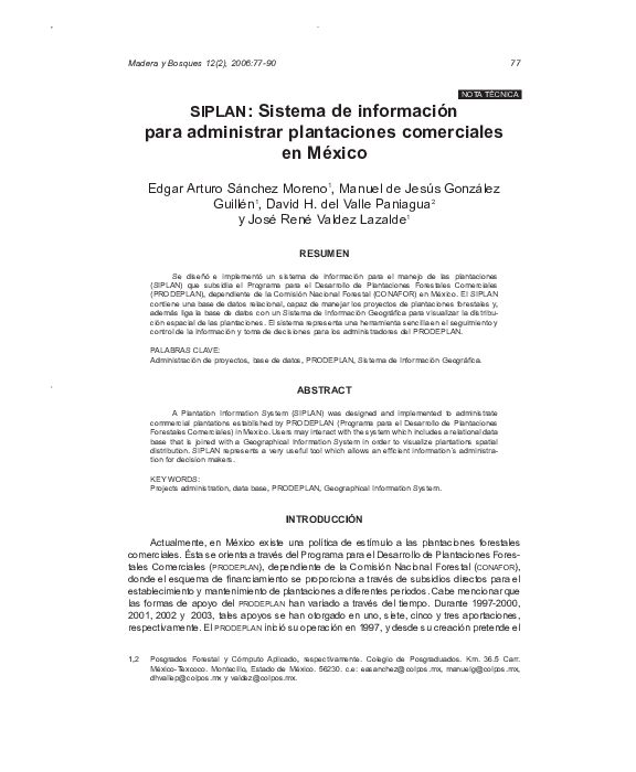 (PDF) SIPLAN: Sistema de información para administrar plantaciones comerciales en México
