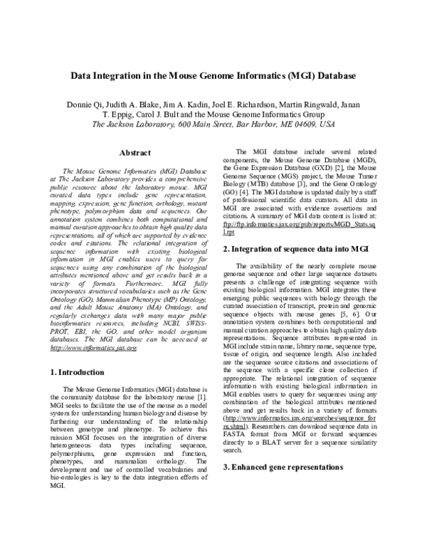 (PDF) Data integration in the Mouse Genome Informatics (MGI) database ...