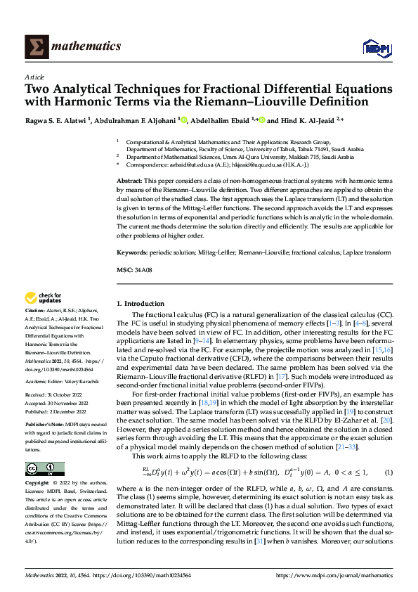 (PDF) Two Analytical Techniques for Fractional Differential Equations with Harmonic Terms via ...