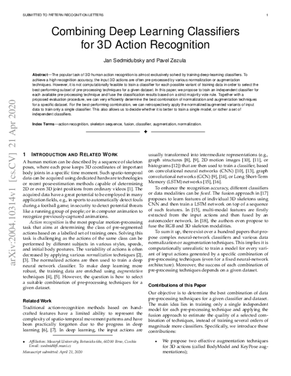 Pdf Combining Deep Learning Classifiers For 3d Action Recognition